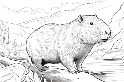 Premium Photo Coloring Page Cute Capybara