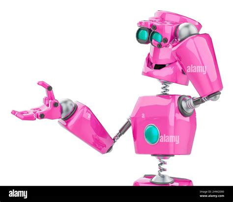 funny robot sees cartoon in a white background 3d illustration stock