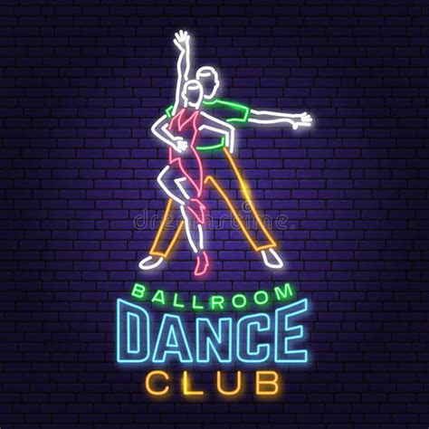 Ballroom Danse Club Sport Néon Clair Danse Sport Neon Emblème Avec Homme Et Femme Silhouette