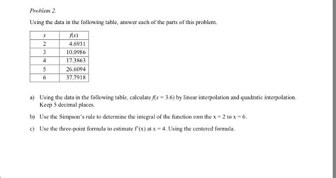 solved using the data in the following table answer each of