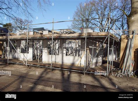 New Construction Interior Walls Of Large Aerated Concrete Blocks With Scaffolding Trees