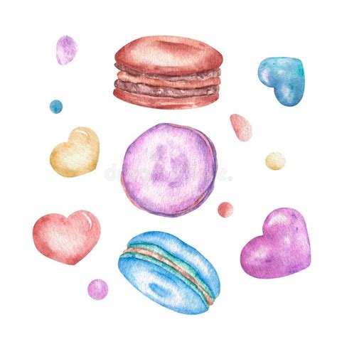 Macaroons Watercolor Illustration On White Isolated Background Stock Illustration Illustration