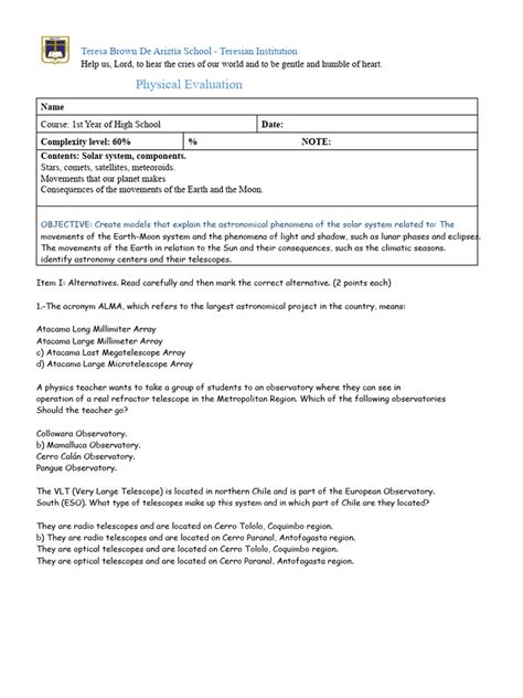Astronomy Physics Evaluation First Year A And B Pdf Moon Planets