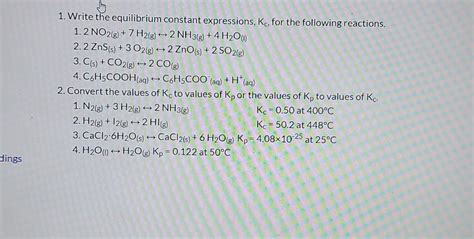 Solved Hind Write The Equilibrium Constant Expressions Chegg