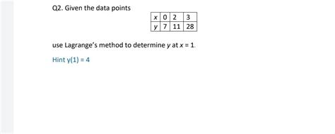 solved q2 given the data points x 02 3 y 7 11 28 use