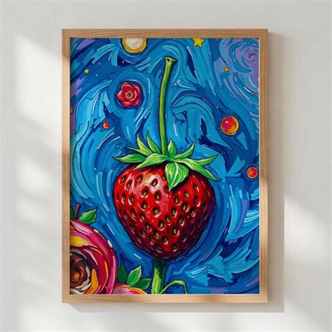 Strawberry Fresh Fruit Poster Minimalist Kitchen Wall Art Etsy