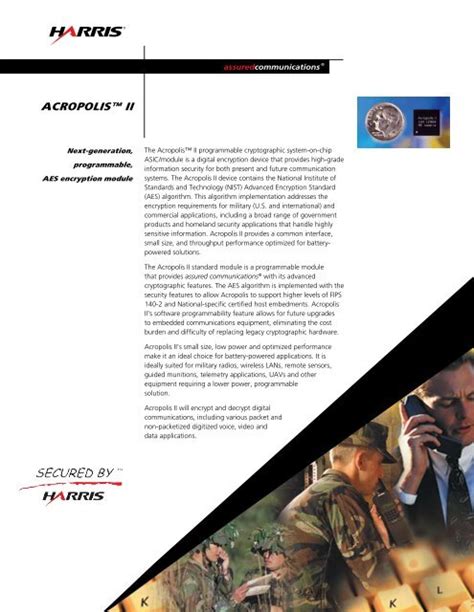 AcropolisÃ¢Â„Â¢ Ii Aes Encryption Module Datasheet Harris Corporation