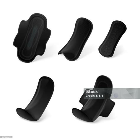 검은색 생리대 현실적인 여성 패드 모형 생리 기간을위한 여성 유기 수건 건강 관리 숙녀 위생 패드 제품 소녀 건강 3d 정확한 벡터 일러스트 레이 션 0명에 대한 스톡 벡터