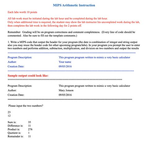 Solved Mips Arithmetic Instruction Each Labs Worth 10 Points