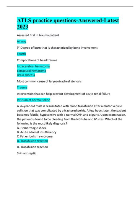 Atls Practice Questions Answered Latest 2023 Atls Stuvia Us
