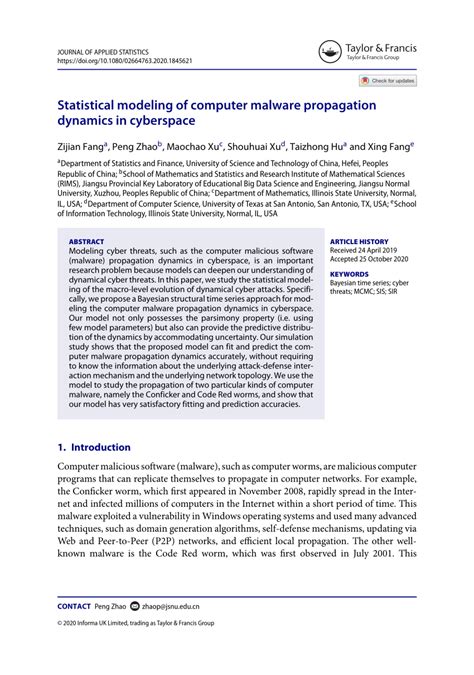 Pdf Statistical Modeling Of Computer Malware Propagation Dynamics In