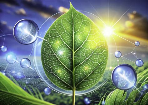 Unveiling The Secrets Of Photosynthesis A Double Exposure Of A Magnified Leafs Microscopic