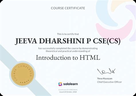 Sololearn Html Certification Jeeva Dharshini P