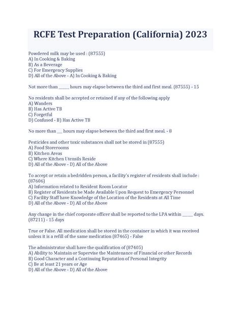 RCFE Test Preparation California 2024 Exams Nursing Docsity