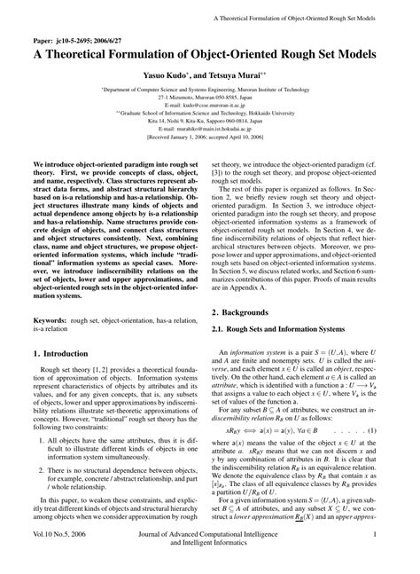 Pdf A Theoretical Formulation Of Object Oriented Rough Set Models