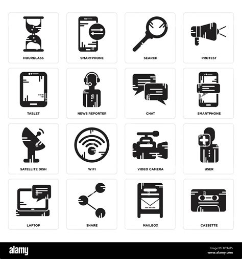 Set Of 16 Simple Editable Icons Such As Cassette Mailbox Share Laptop User Hourglass