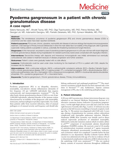 Pdf Pyoderma Gangrenosum In A Patient With Chronic Granulomatous Disease A Case Report