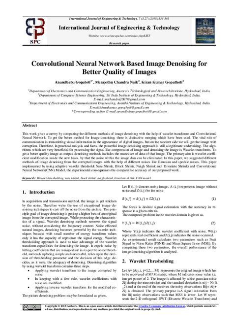Pdf Convolutional Neural Network Based Image Denoising For Better Quality Of Images