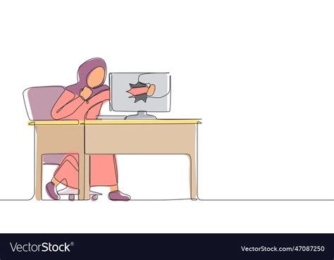 Continuous One Line Drawing Angry Arabian Vector Image