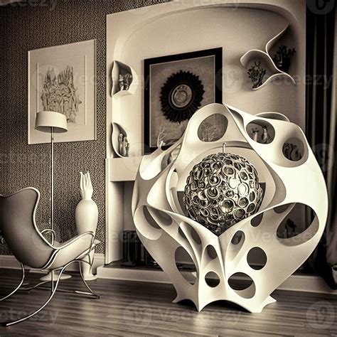 Futuristic Gyroid Sculpture In Retro Poch Living Room Generative Ai Stock Photo At Vecteezy