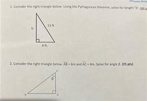 solved 1 consider the right triangle below using the