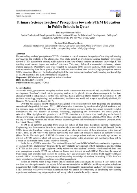 Pdf Primary Science Teachers Perceptions Towards Stem Education In Public Schools In Qatar