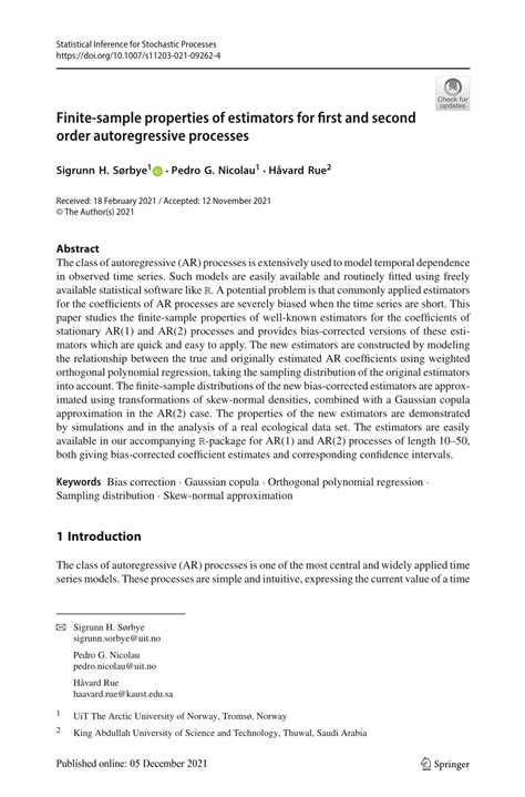 Pdf Finite Sample Properties Of Estimators For First And Second Order Autoregressive Processes