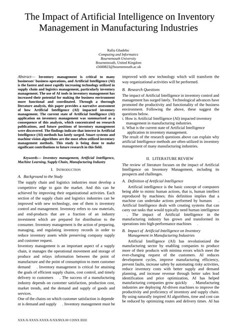 Pdf The Impact Of Artificial Intelligence On Inventory Management In Manufacturing Industries