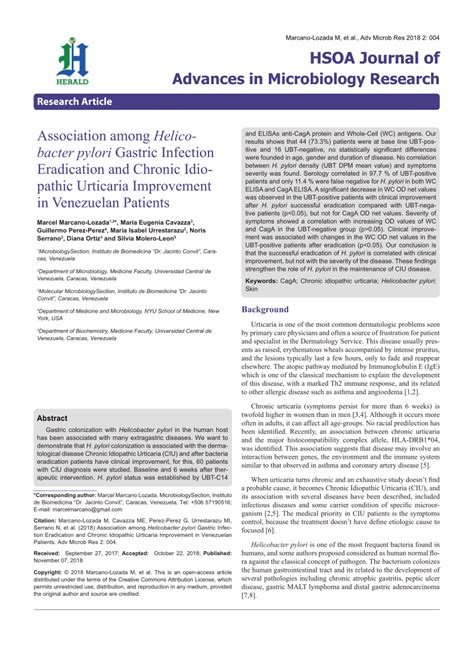 Pdf Association Among Helicobacter Pylori Gastric Infection Eradication And Chronic Idiopathic