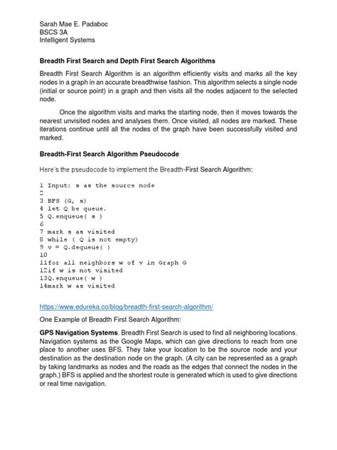 Breadth First Search And Depth First Search Algorithms Pdf Algorithms And Data Structures