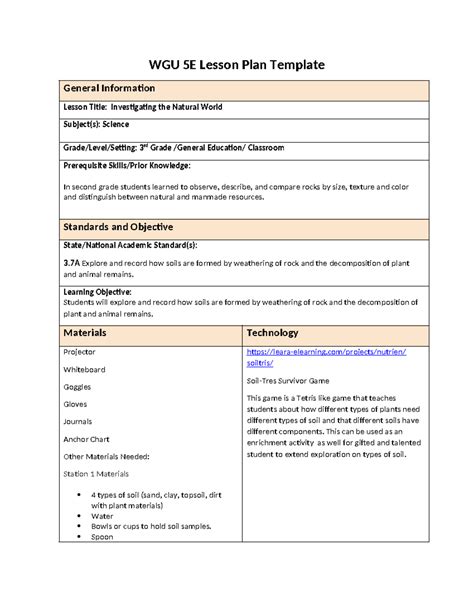 Wgu 5e Lesson Plan Template Wgu 5e Lesson Plan Template General Information Lesson Title