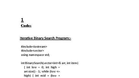 Daa Practical No 1 Iterative And Recursive Binary Search Studocu