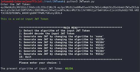 Jwtweak Detects The Algorithm Of Input Jwt Token And Provide Options