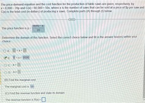 Solved The Price Demand Equation And The Cost Function For Chegg Com