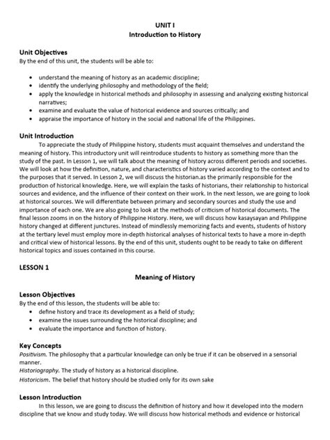 Ge2 Readings In Philippine History Unit 1 Lesson 1 Pdf Positivism