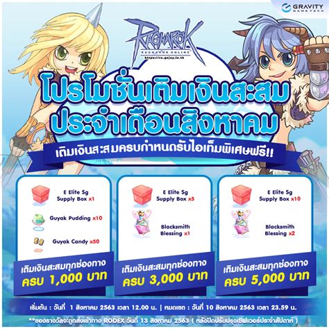โปรโมชั่นเติมเงินสะสมประจำเดือนสิงหาคม Ragnarok Online
