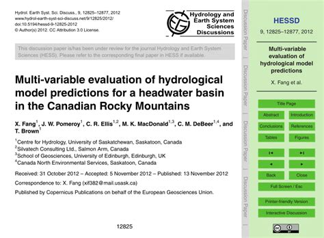 Pdf Multi Variable Evaluation Of Hydrological Model Predictions For A Headwater Basin In The