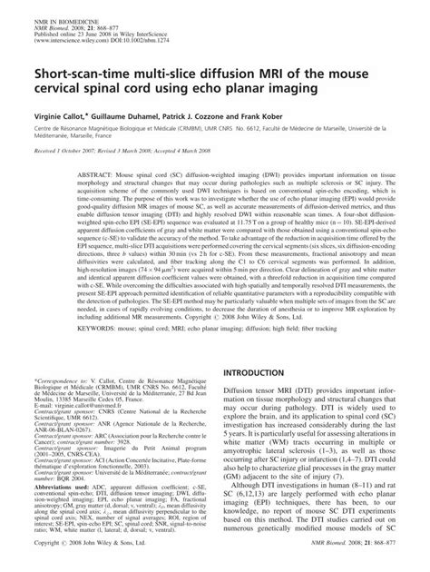 Pdf Short Scan Time Multi Slice Diffusion Mri Of The Mouse Cervical