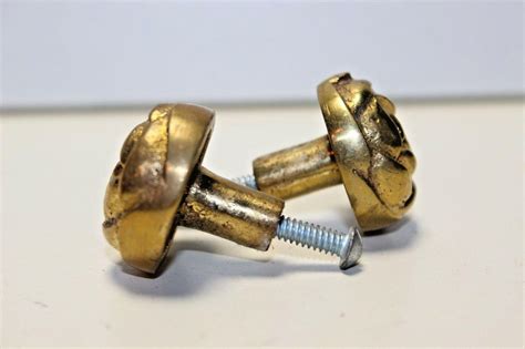 2 Vintage Antique Brass Flower Rose Drawer Cabinet Pull Knob Handles