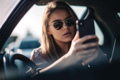 Premium Ai Image Shot Of A Young Woman Using Her Smartphone While Driving Created With