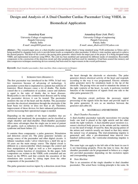 Design And Analysis Of A Dual Chamber Cardiac Pacemaker Using Vhdl In