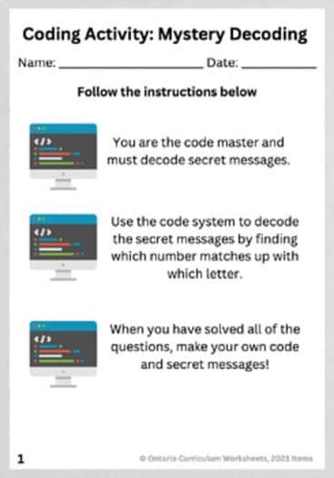 coding worksheets grades 1 3 decode a message tpt