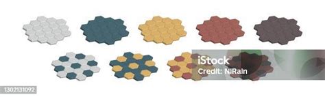 흰색 배경에 격리된 등색 벡터 일러스트레이션 콘크리트 파버 블록 평면 만화 스타일의 현실적인 다채로운 거리 포장 슬래브 아이콘