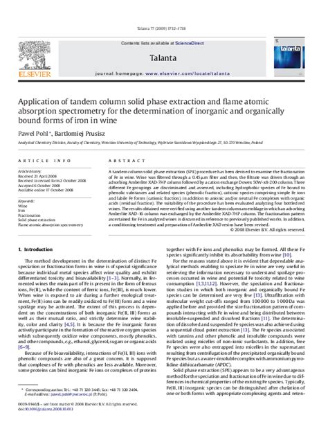 Pdf Application Of Tandem Column Solid Phase Extraction And Flame Atomic Absorption