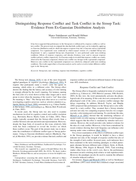 Pdf Distinguishing Response Conflict And Task Conflict In The Stroop Task Evidence From Ex