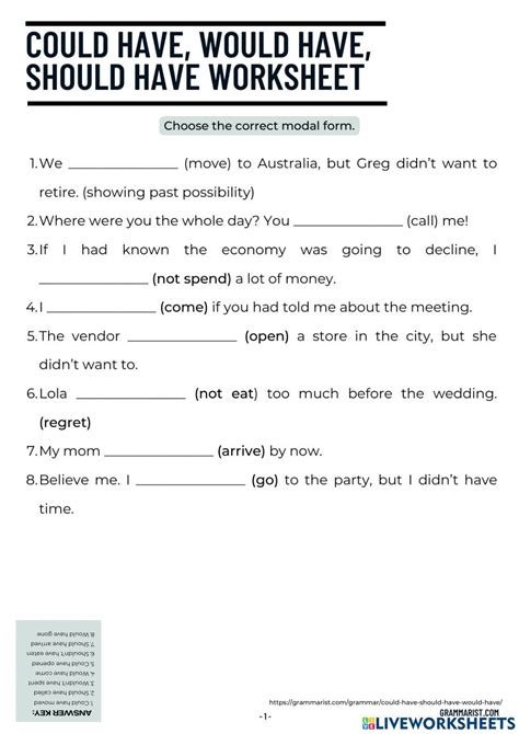 Past Modals Interactive Activity English Language Arts