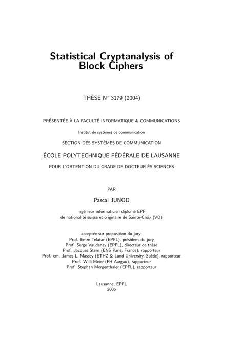 Pdf Statistical Cryptanalysis Of Block Ciphers