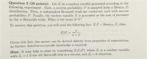 Solved Question 3 20 Points Let X Be A Random Variable