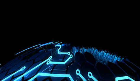 미래 기술 지구 글로벌 통신 및 데이터 전송 네트워크 큰 데이터 기술 회로 기판 3차원 형태에 대한 스톡 사진 및 기타 이미지