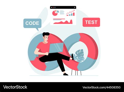 Devops Concept With People Scene In Flat Design Vector Image